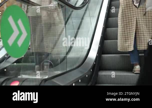 escalator stairs, Community Mall, Moving up. Modern escalator with staircase in community mall ...