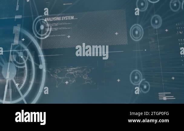 Animation of loading circles, multiple texts, graph, map and lens flare ... Animation of loading circles, multiple texts, graph, map and lens flare ...