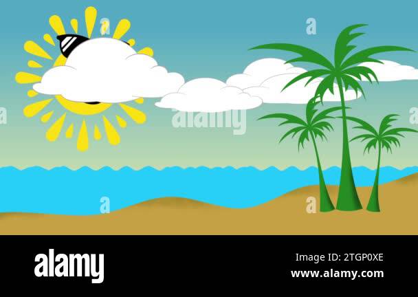 Animated images of the sun rising behind the clouds at a beach in ...