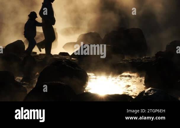 January 8, 2023; Hot springs and fog in Thailand with morning sunlight ...