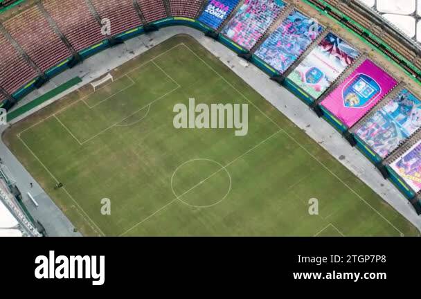 Panorama aerial view of Amazon Arena Soccer Stadium at downtown city ...