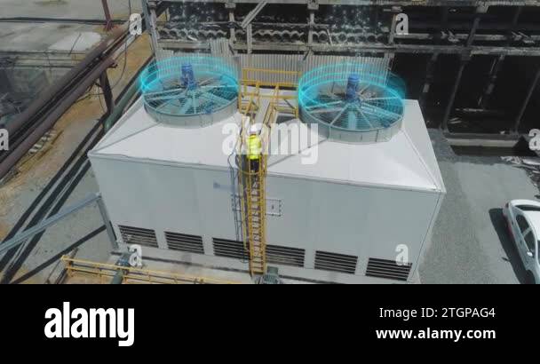 Cooling tower from a drone. Industrial cooling towers. wet cooling ...