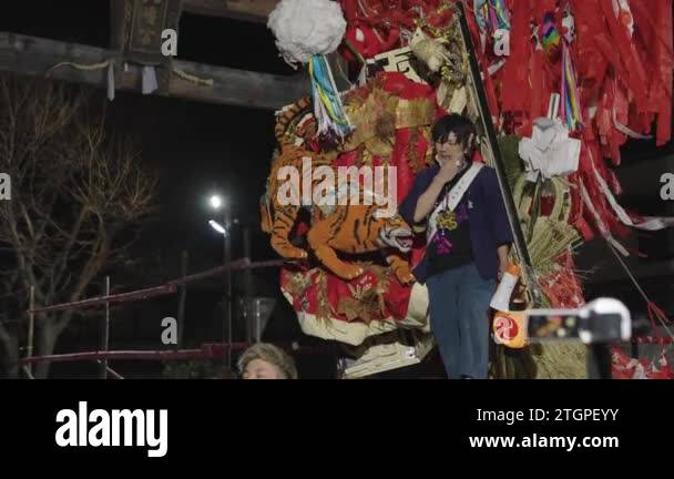 Tiger float for Sagicho Matsuri, Mikoshi Parade at Hachiman Shrine 4k ...