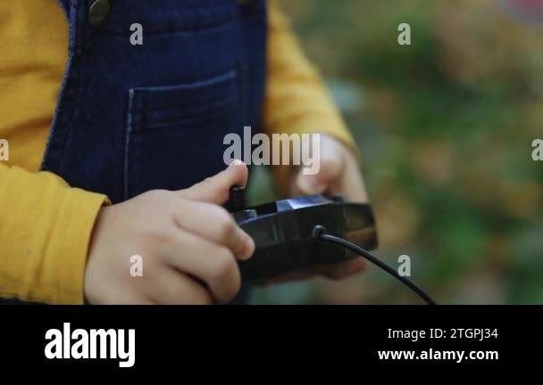 Portable control station of construction crane toy. Kid boy builder ...