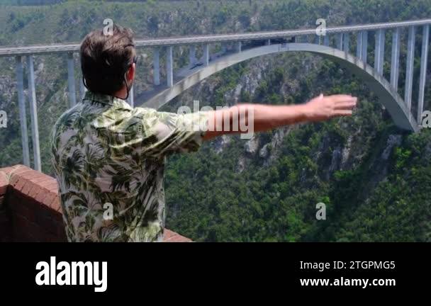 jumping from the top of a Bungee Jumping. Exhilarating bungee jump from ...