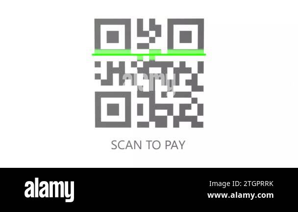 Barcode icon and text Scan to pay, 3D animation. seamless looping ...