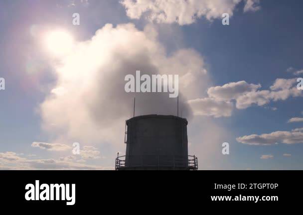 Thick smoke from burning fuel. Electric power generation,power plant ...