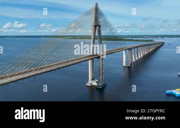 Manaus Brazil. Landmark suspension cable bridge downtown Manaus Brazil ...