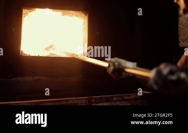 Modern Boiler Room On Production. Stoker Removes Burning Coals From The ...