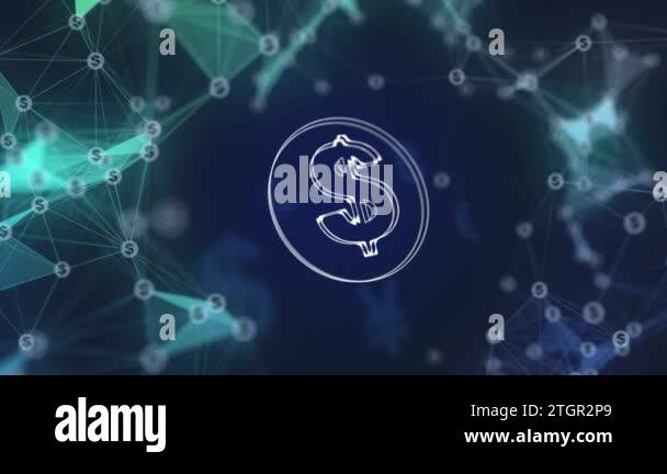Animated dollar icon. Futuristic blue 3D background with moving money ...