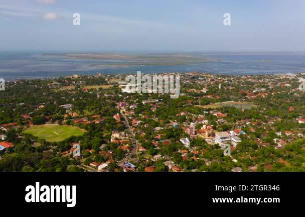 Aerial drone of Jaffna is the Northern capital and the cultural town of ...