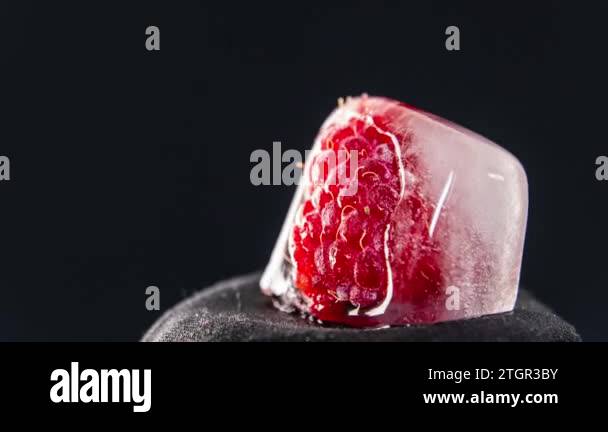 Timelapse raspberry melts and freezes in a piece of ice in a loop ...
