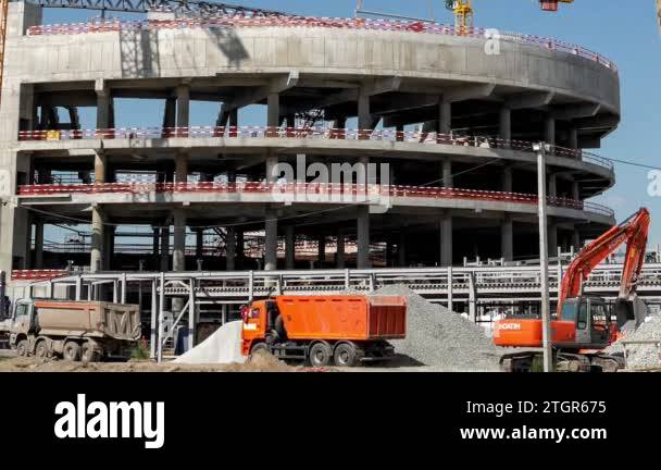Timelapse of excavator loading building materials into tipper truck at ...