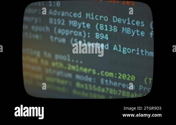 Cryptocurrency Mining On A Computer Screen The Algorithm Of The Computer Program On The Monitor