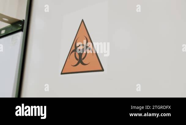 The radioactive sign in the laboratory. Biohazard sign on laboratory ...