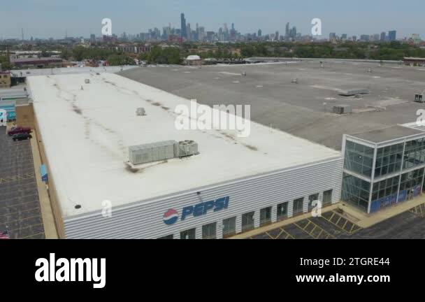 Drone Reveals Pepsi Warehouse Building on Hot Summer Day. Chicago City ...