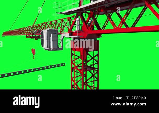Building crane animation, work process. Green screen footage. Alpha ...