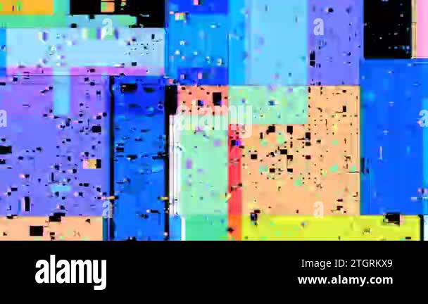 Glittering square shapes, glowing strobe light effect of big pixels, rainbow color scintillation ...