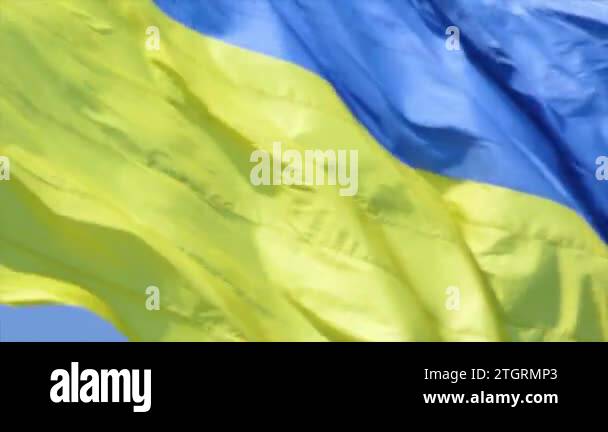 Highly detailed fabric texture flag of Ukraine. Slow motion of Ukraine ...