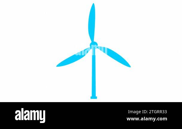 Animated flat ecology icon. blue symbol of wind power plant. Blades are ...