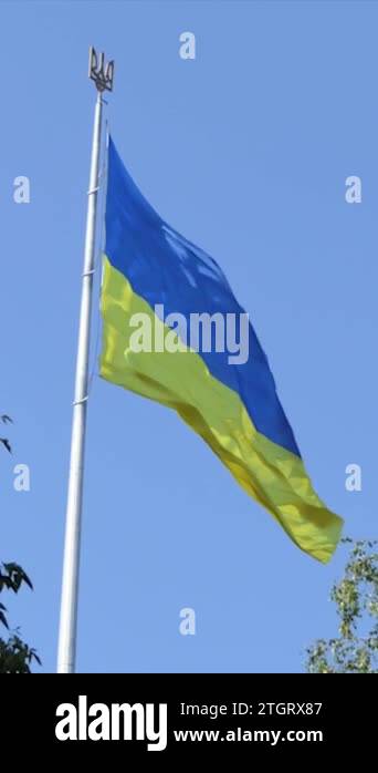 Highly detailed fabric texture flag of Ukraine. Slow motion of Ukraine ...