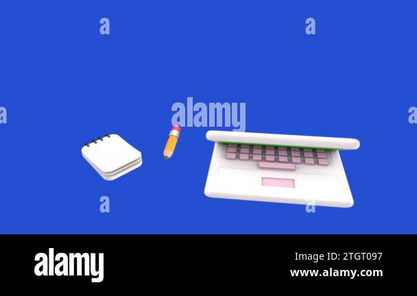 Animation of a laptop, notepad and pencil on a chroma key background ...