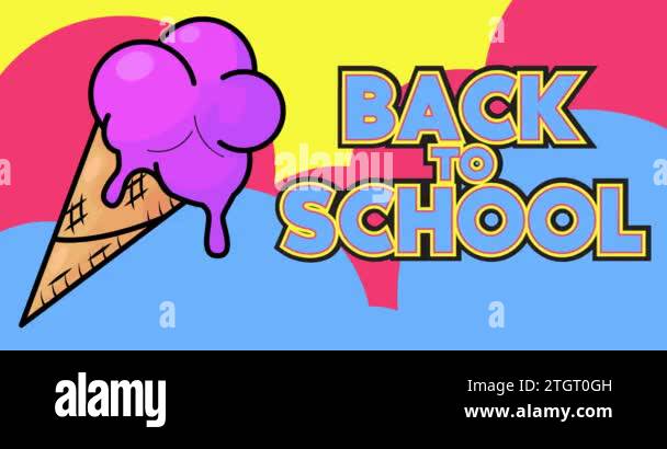 Ice Cream with Back to School text. Colorful animated dancing summer ...