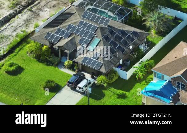 Standard american residential house with rooftop covered with solar ...