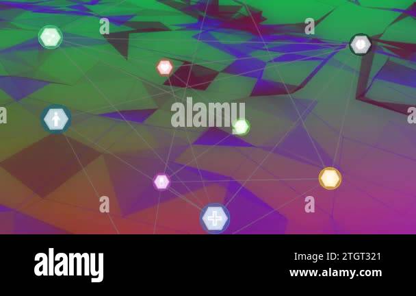 Animation of shapes over black background. Global business and digital ...