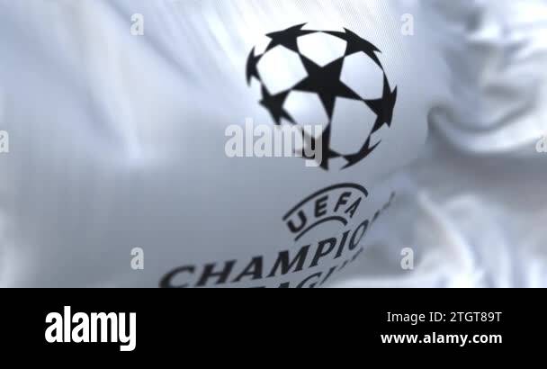 Istanbul TR, Jan 2023: UEFA Champions league flag waving. European ...