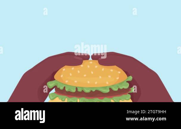 Animated eating fast food burger. Hamburger meal. Fresh-made ...
