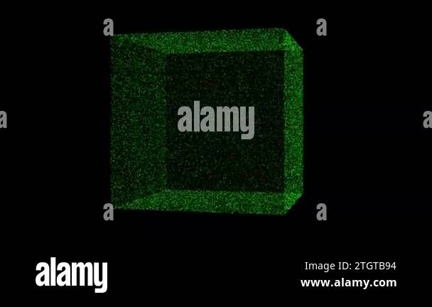 3d Green Cube Object Rotates On Black Background Object Consisting Of Flickering Particles 60