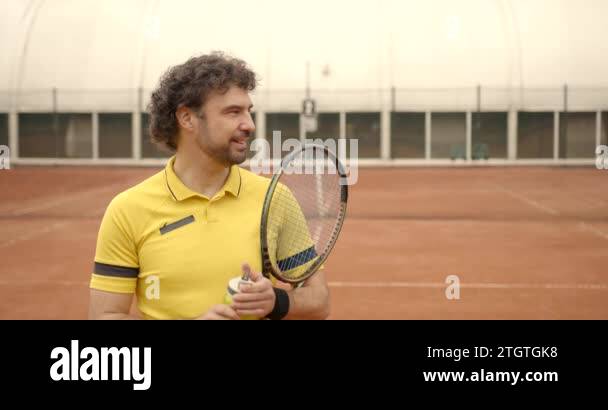 Concept of professional sport charismatic handsome tennis player. Guy ...