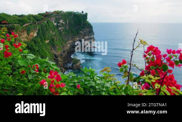 Ocean view in Uluwatu Hindu Temple Pura Bali Island Indonesia. Sheer ...
