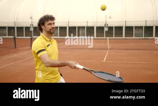 Concept of professional sport charismatic handsome tennis player. Guy ...