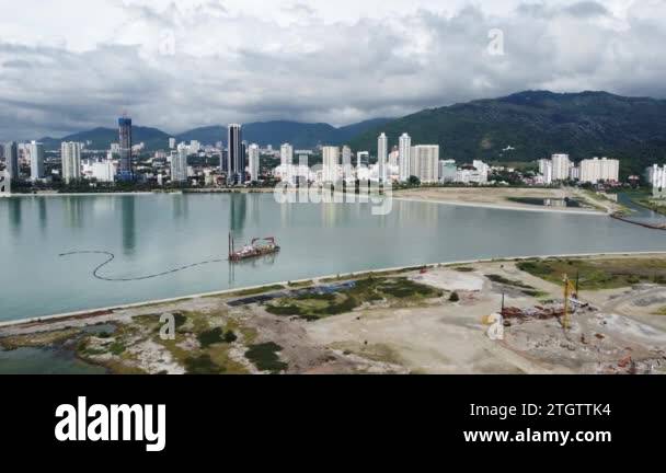 Gurney, Penang, Malaysia - Jun 12 2022: Aerial view land reclamation ...