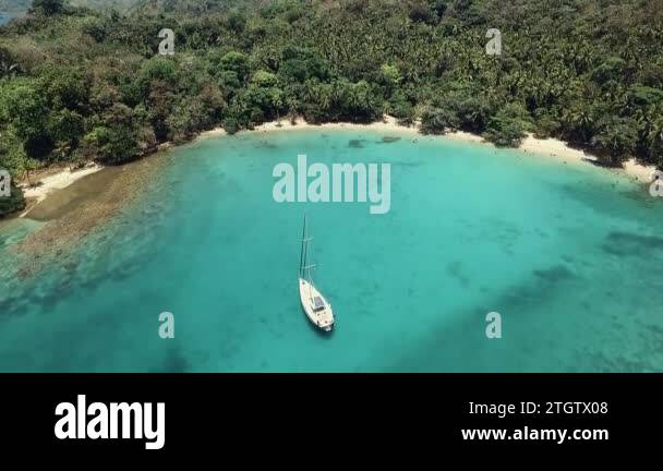 Drone footage of a sail boat at one of Panama's islands "Playa Blanca ...