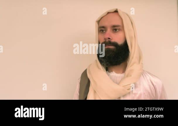 Jesus Christ, young pensive bearded man smiling, cheerful guy 30 years ...