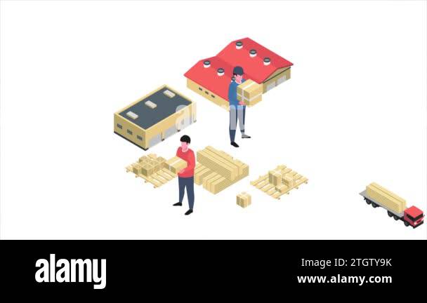 Warehouse Facility animated isometric concept. Great for business, technology, education ...