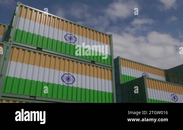 India flag containers are located at the container terminal. India ...