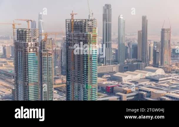 Dubai downtown with large-scale construction of a residential complex ...