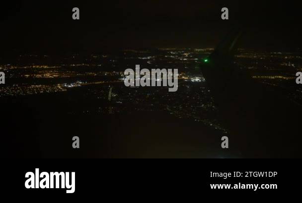 Airplane window, view from the outside, the plane is landing or taking ...