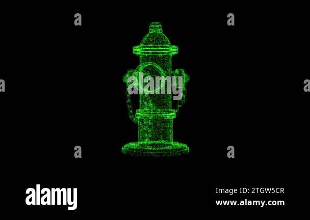 3d Green Hydrant Object Rotates On Its Axis On Black Backdrop Object Consisting Of Flickering