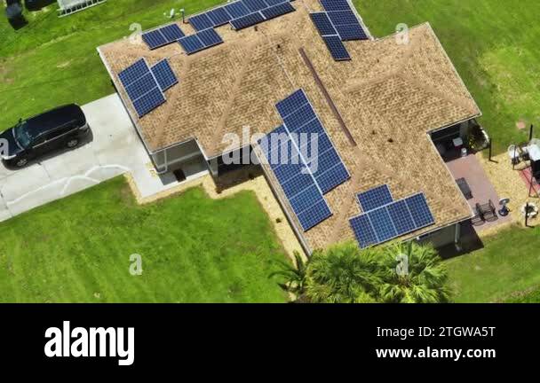 Standard american residential house with rooftop covered with solar ...