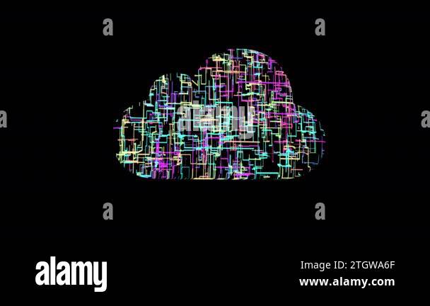 3D cloud object with animated grid surface in holographic colours Stock ...