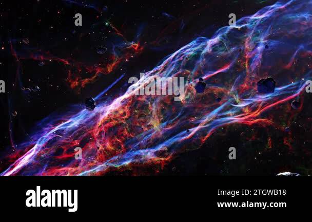 Galaxy space flight exploration space rock scence At Veil Nebula. 4K ...