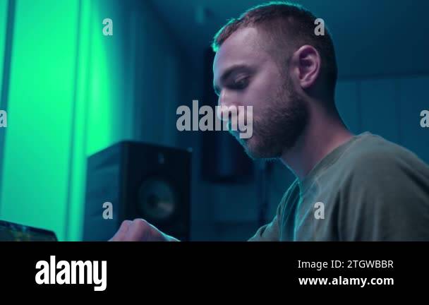 Music production studio. Producer. Man working in the recording studio ...