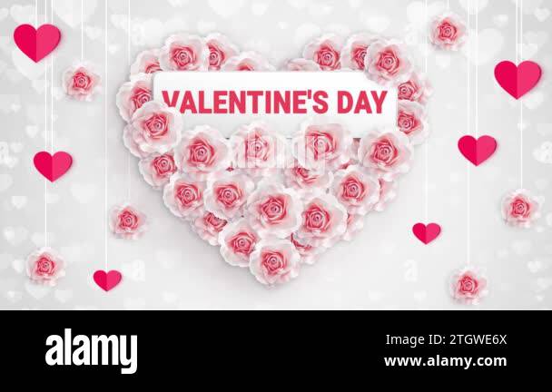 Romantic animation of white and pink roses, heart shapes. 4k Shining ...