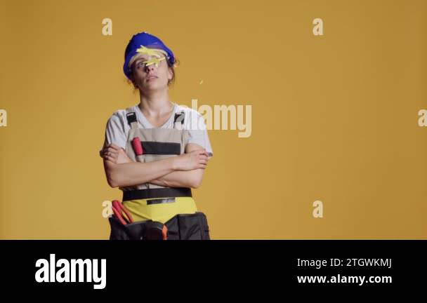 Woman construction worker being light headed after getting hit with ...