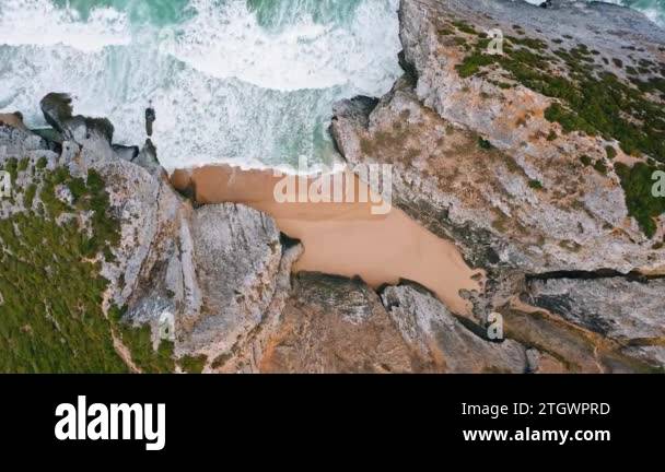 Portugal, cliffs, beach,Secluded sand beach surrounded by cliffs, Lagos ...
